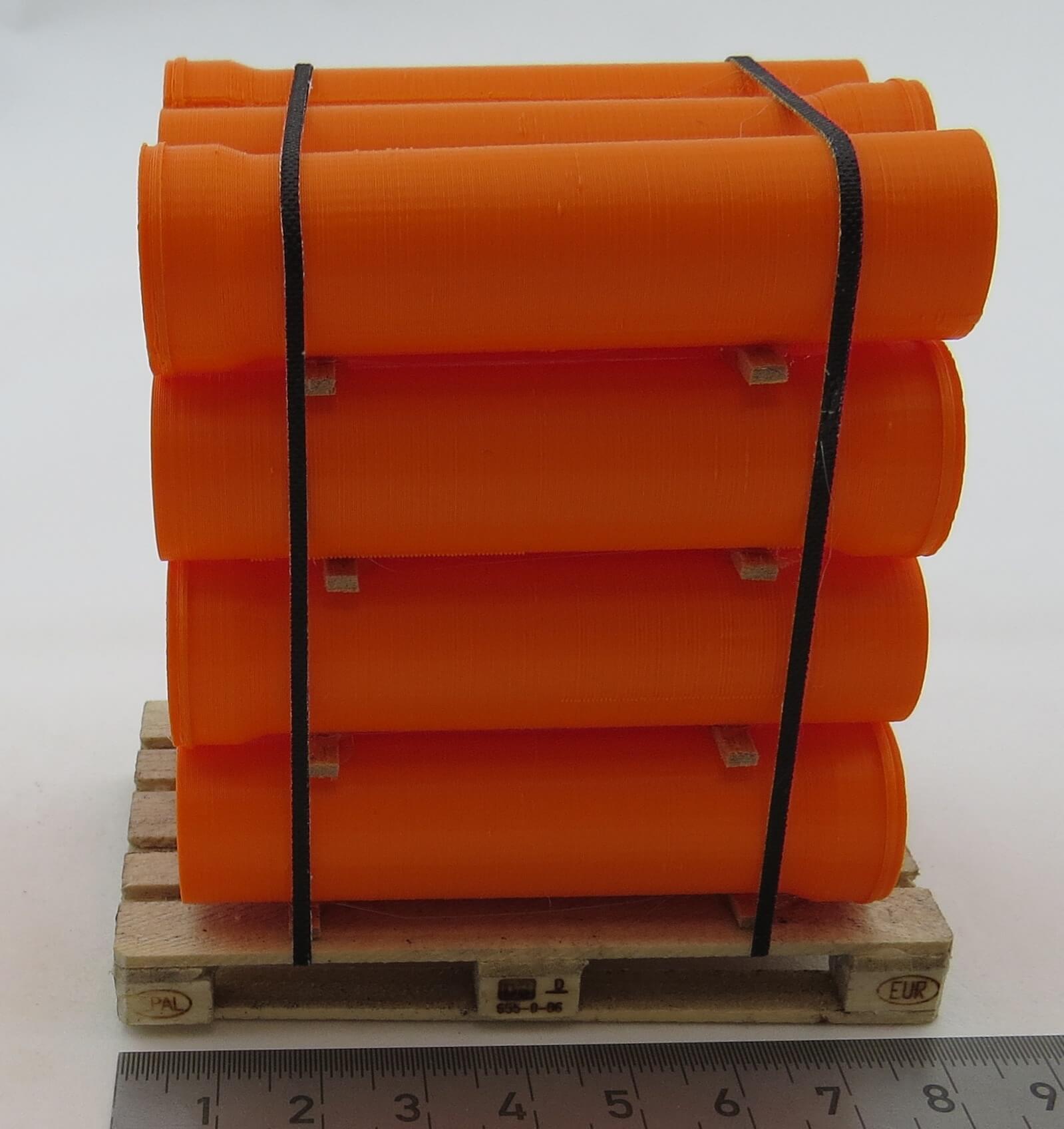 Rioolbuizenpallet op schaal 1:14,5. ORANJE rioolbuizen (3D | 12249