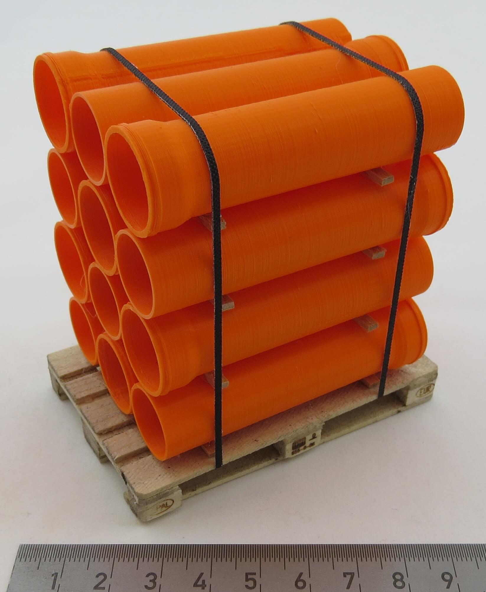 Sewer pipe pallet in scale 1:14,5. ORANGE sewer pipes (3D | 12249