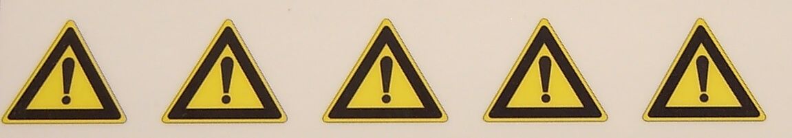 Warning triangle symbols set 10mm high, 5 symbols, yellow/black | 6063